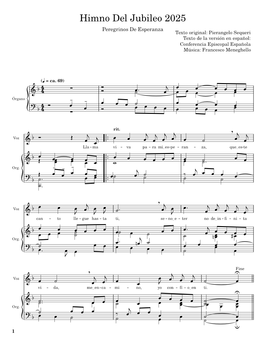 HIMNO DEL JUBILEO 2025 - Francesco Meneghello Sheet Music for Organ, Synthesizer (Mixed Duet ...