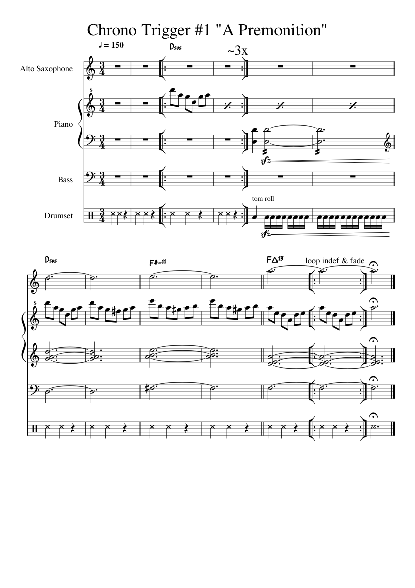 Chrono Trigger "A Premonition" Sheet music for Piano, Saxophone alto ...