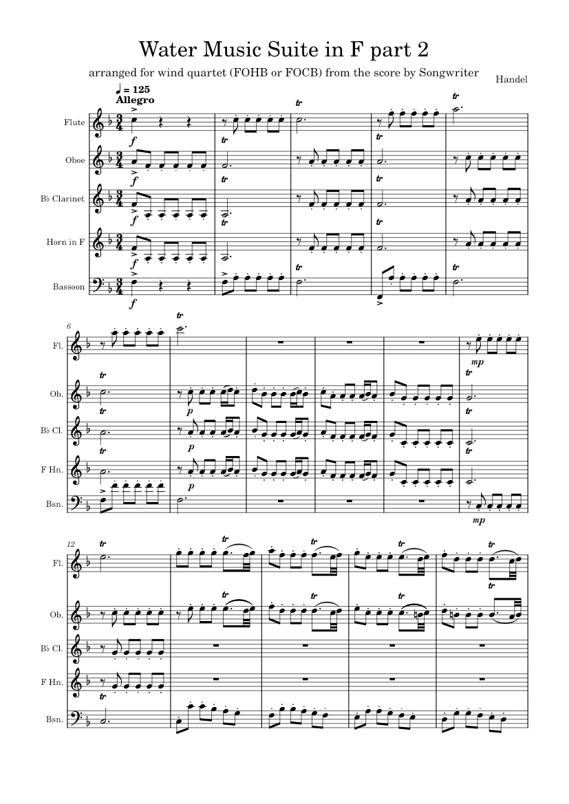 Water Music Suite in F part 2, HWV 348 – Georg Friedrich Händel Sheet ...