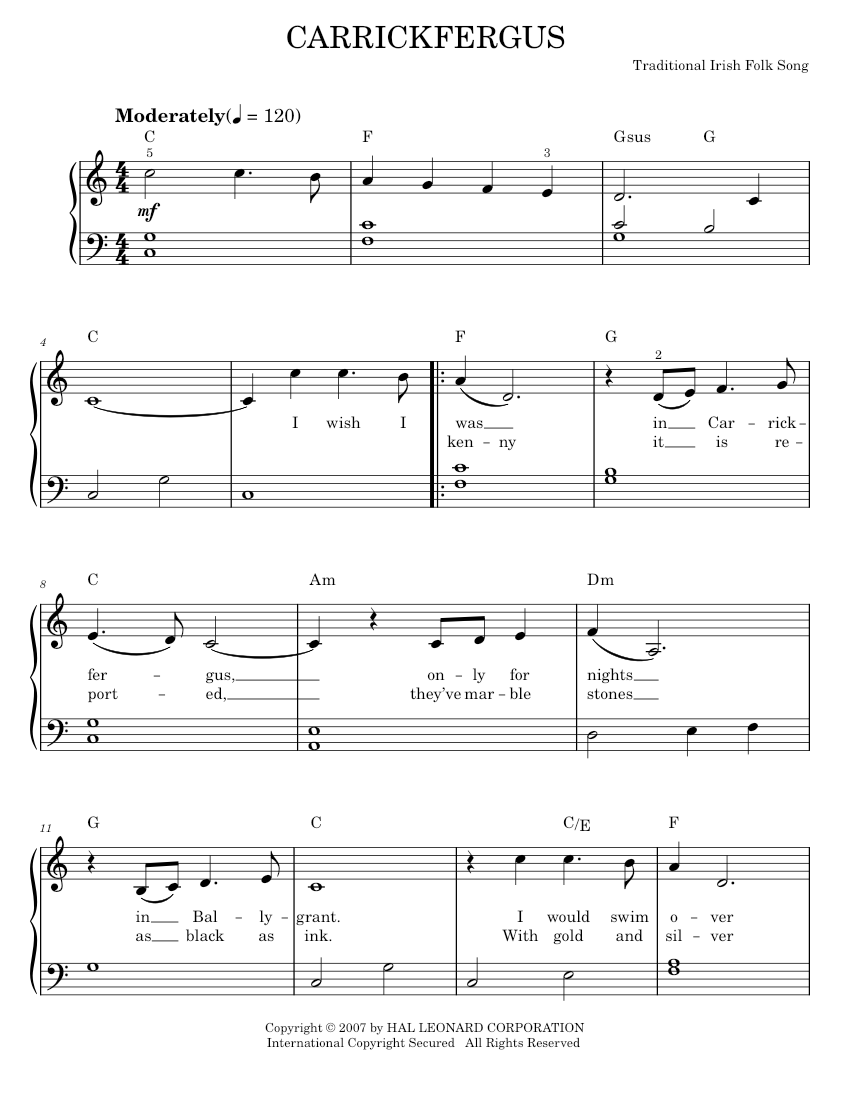 Play Official version of Carrickfergus Sheet Music by Traditional Irish ...