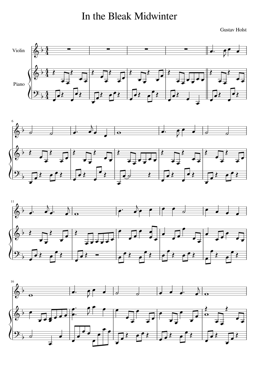 In the bleak midwinter – Gustav Holst Sheet Music for Piano, Violin ...