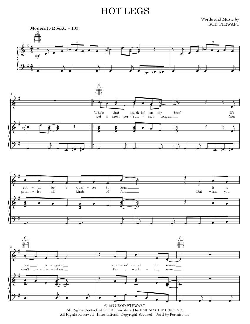 Play Official version of Hot legs sheet music by Rod Stewart for Piano ...