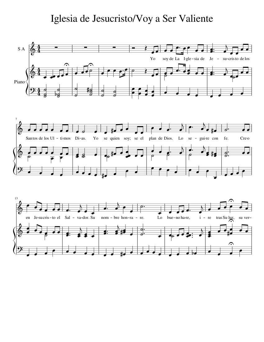Iglesia de Jesucristo/Voy a Ser Valiente Sheet music for Piano, Vocals ...