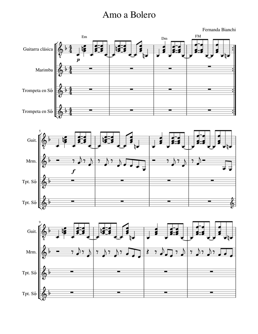 Bolero Sheet music for Trumpet in b-flat, Guitar, Marimba (Mixed ...