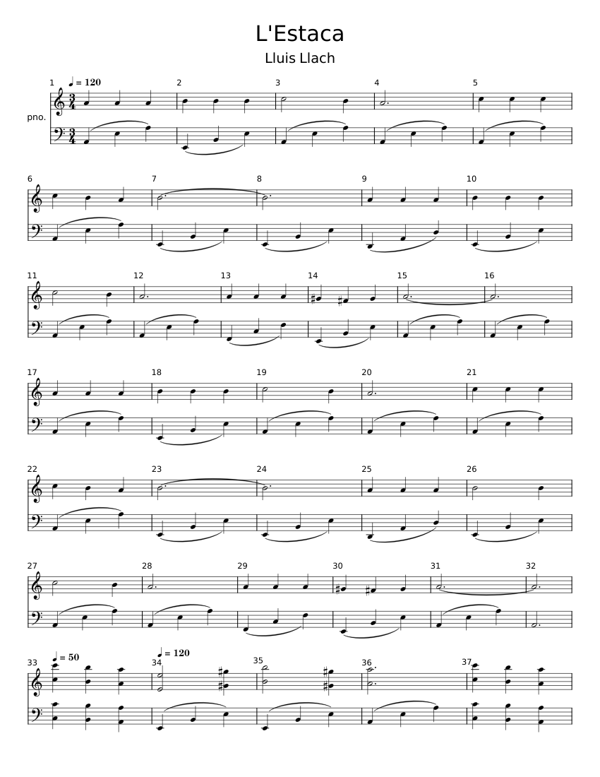 L'Estaca - Lluis Llach Sheet music for Piano (Solo) Easy | Musescore.com