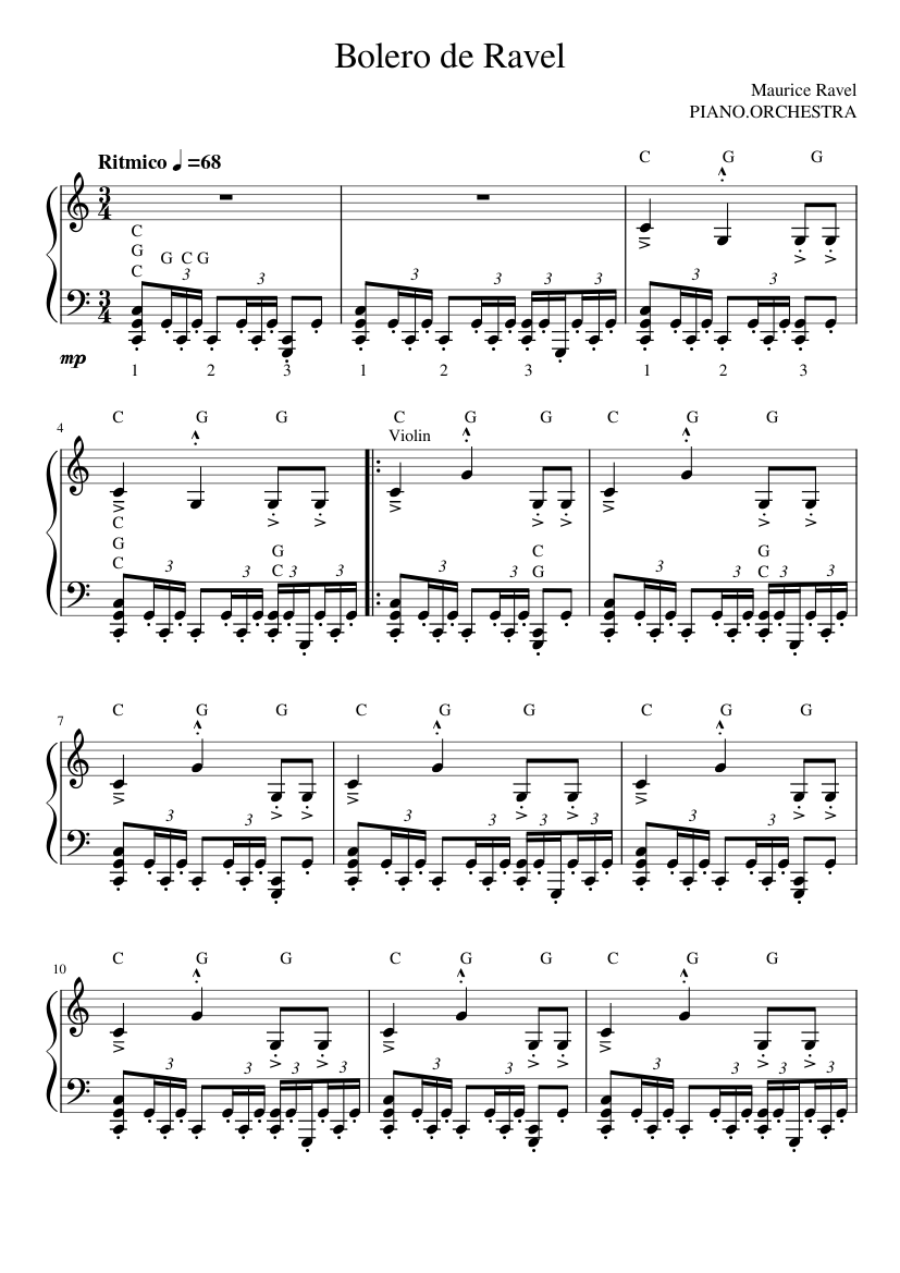 Bolero – Maurice Ravel Bolero.PIANO.ORCHESTRA Sheet music for Piano ...