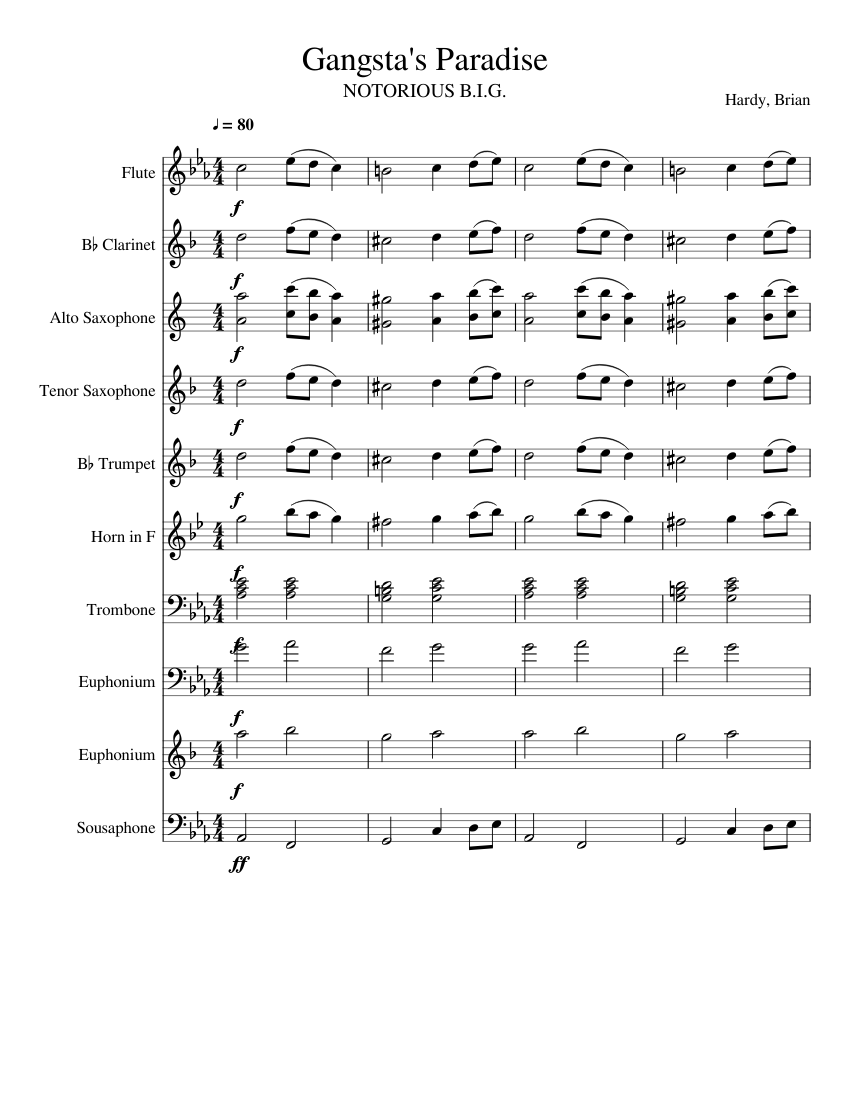 Gangsta's Paradise Sheet music for Trombone, Euphonium, Flute, Clarinet ...
