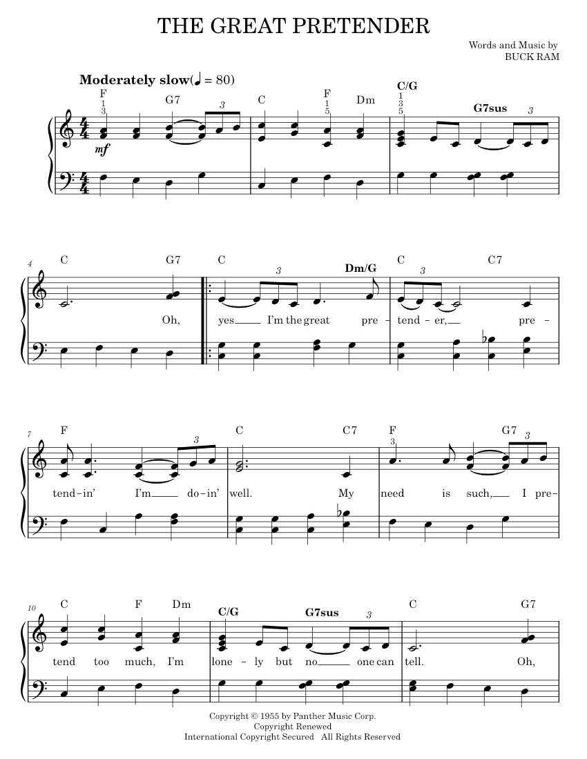 the great pretender Sheet music for Piano by The Platters Official ...