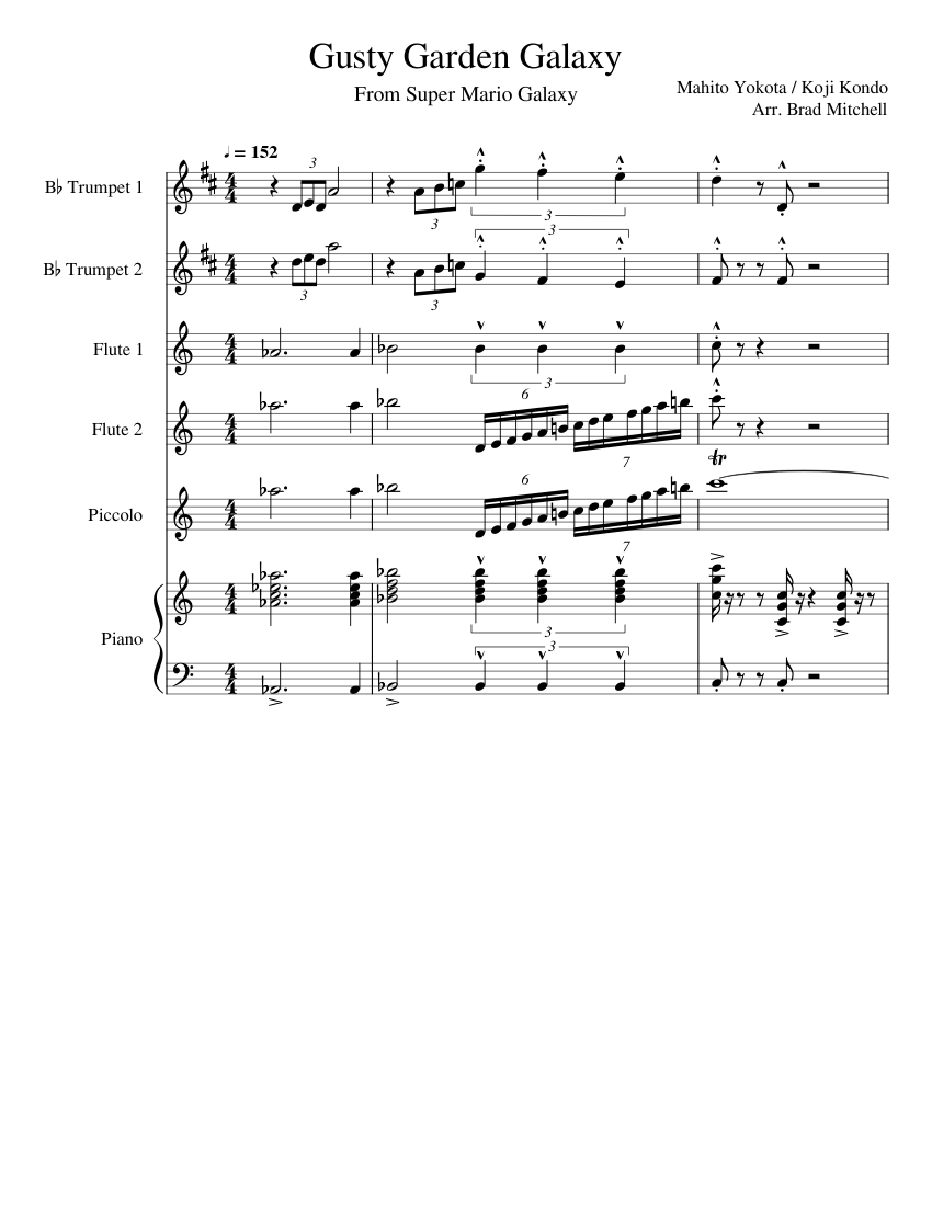 Gusty Garden Galaxy (Super Mario Galaxy) - Piano, Flute, Trumpet ...