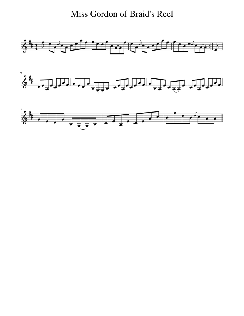 Miss Gordon of Braid's Reel Sheet music for Piano (Solo) | Musescore.com