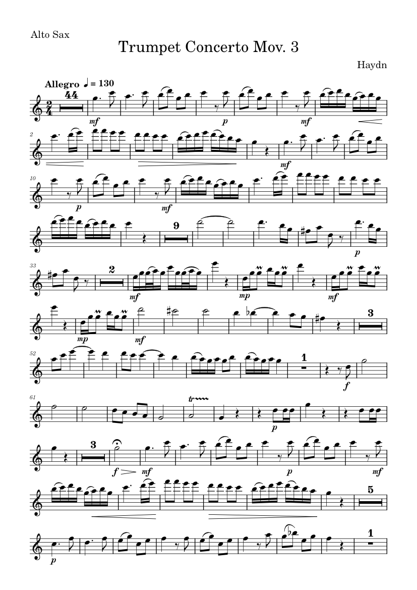 Haydn Trumpet Concerto Mov. 3 Sheet music for Saxophone alto (Solo ...