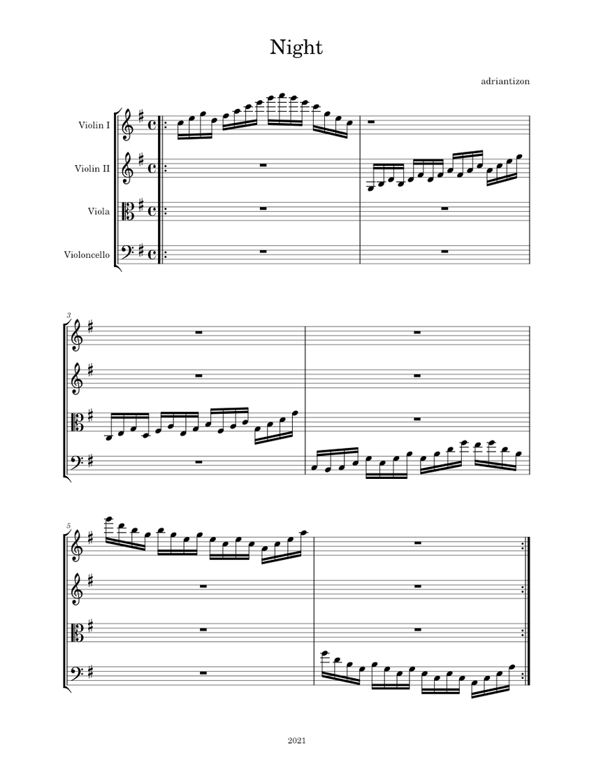 String Quartet No.1, Op. 4, "Night" Sheet music for Violin, Viola, Cello (String Quartet ...