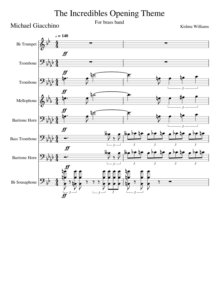 The Incredibles Opening Theme Sheet music for Trombone, Mellophone ...