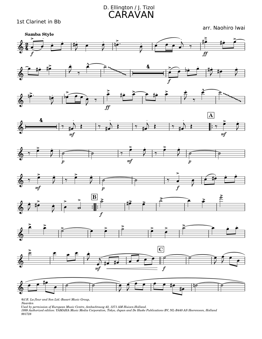 Caravan - Duke Ellington Sheet Music for Clarinet in b-flat (Solo ...
