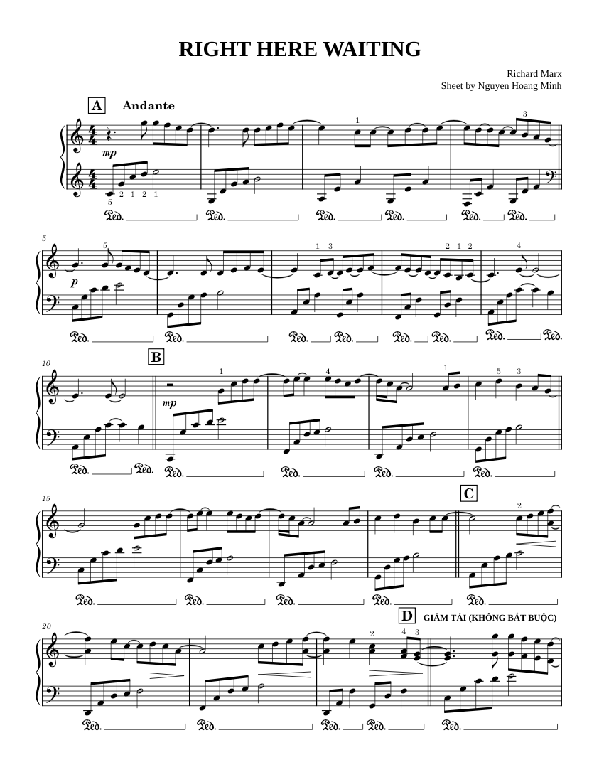 RIGHT_HERE_WAITING Sheet music for Piano (Solo) Easy | Musescore.com
