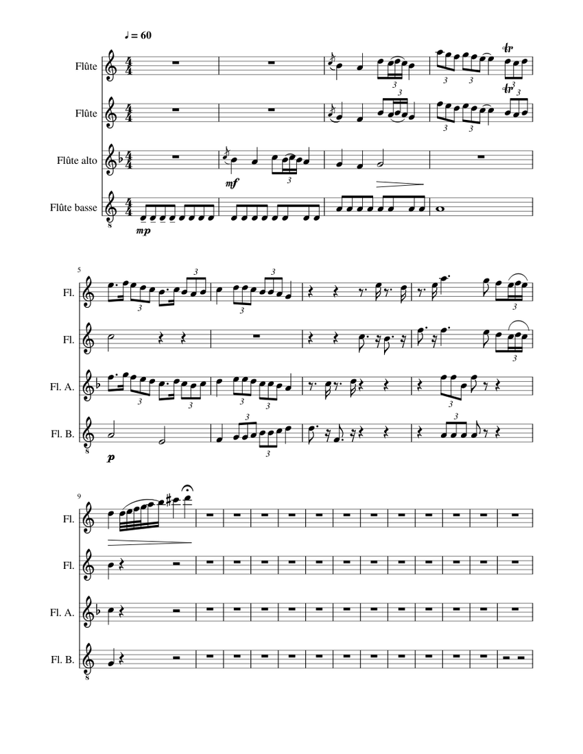 Ensemble de flûtes Sheet music for Flute, Flute (Alto), Flute (Bass ...