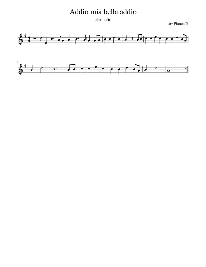 Addio_mia_bella_addio - clarinetto Sheet music for Clarinet (In B Flat) (Solo) | Musescore.com