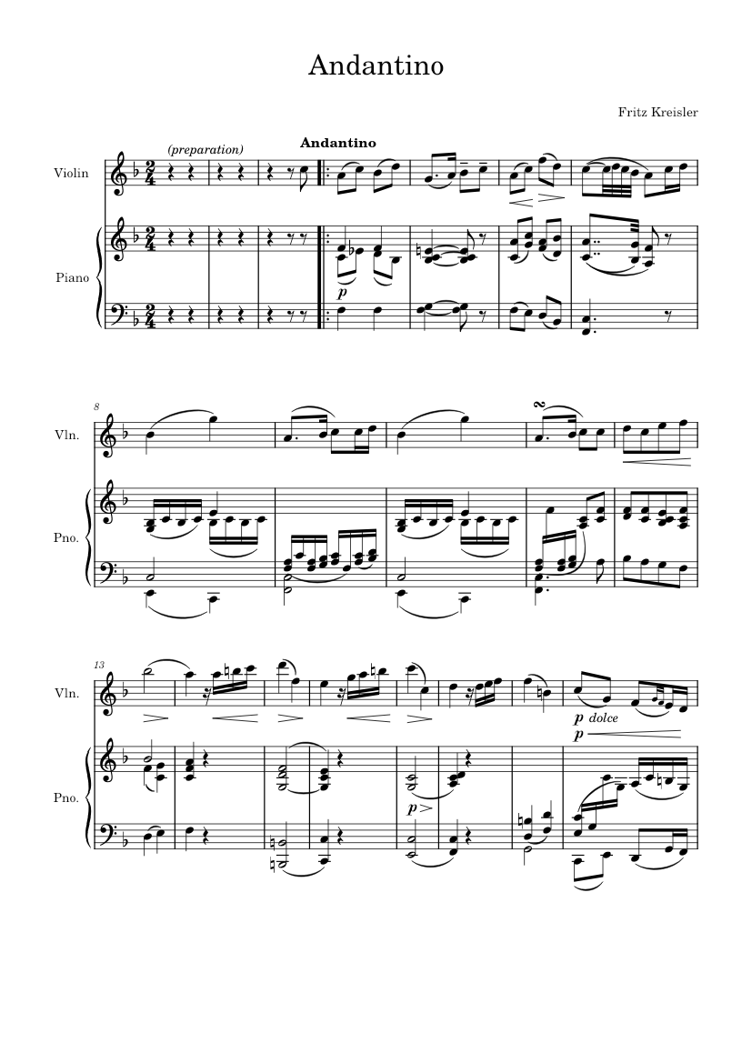Andantino in the Style of Martini – Fritz Kreisler Sheet Music for ...
