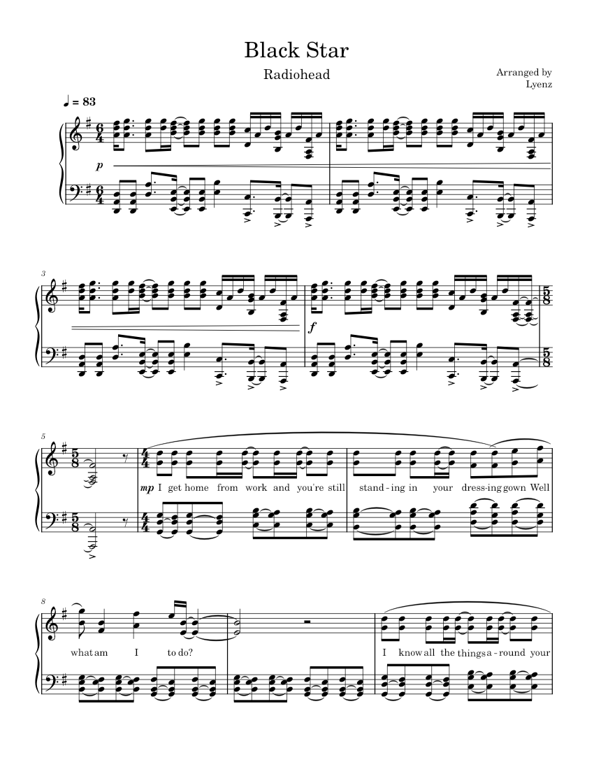 Black Star - Radiohead Sheet Music for Piano (Solo) | MuseScore.com