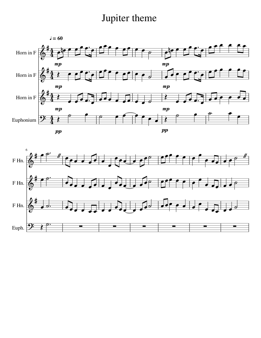 Jupiter theme (variations) Sheet music for Euphonium, French horn ...