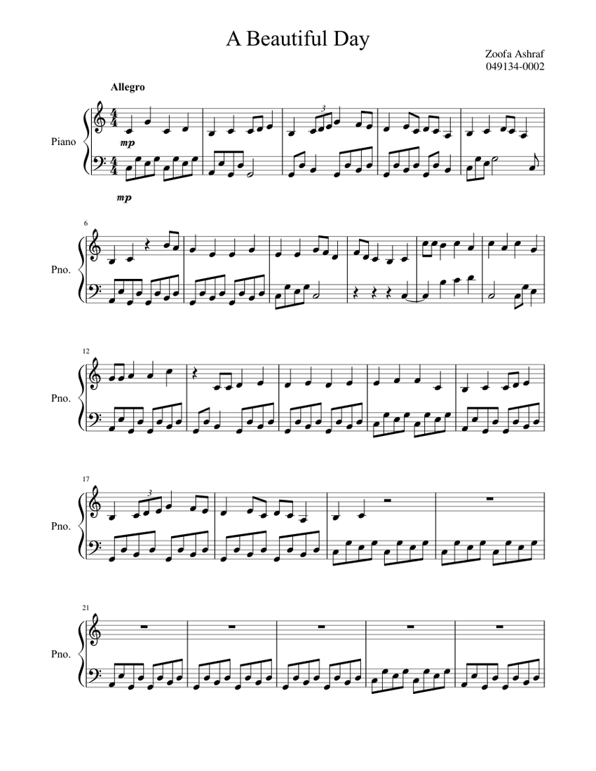 Beautiful Day (fixed) Sheet music for Piano (Solo) | Musescore.com