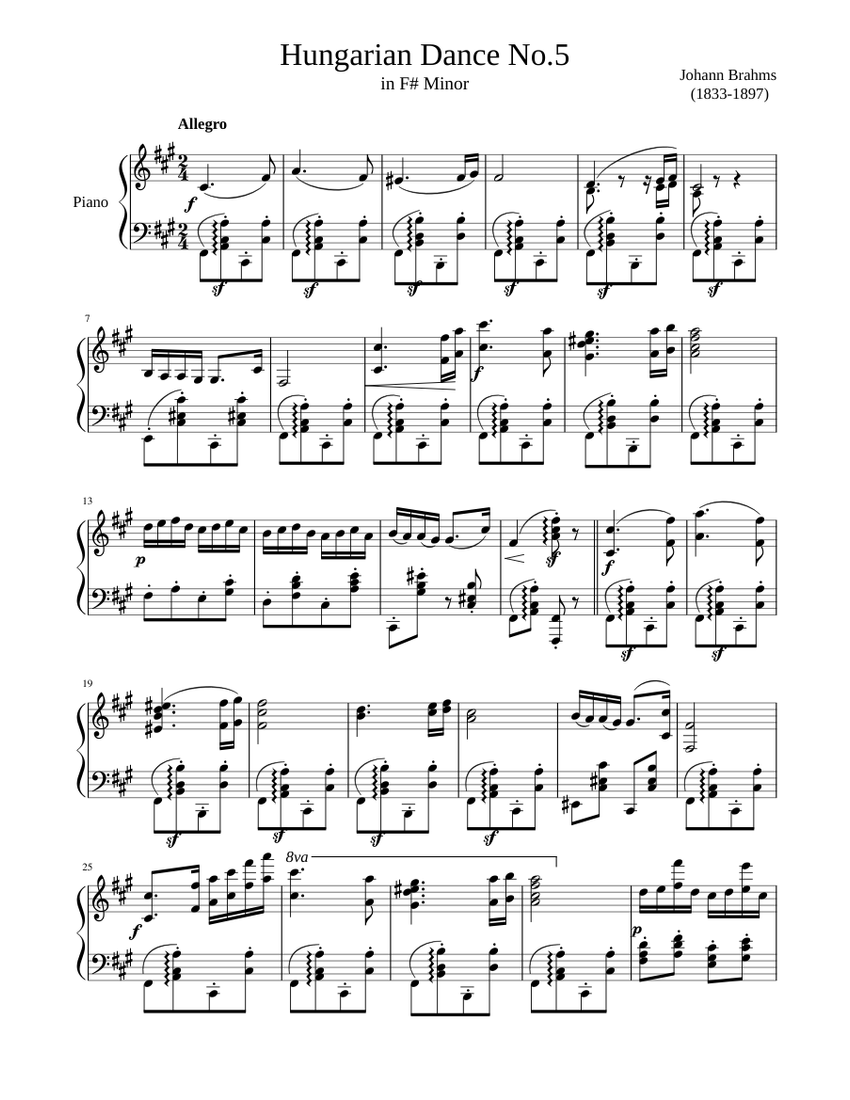 Hungarian Dance No.5 Sheet music for Piano (Solo) | Musescore.com