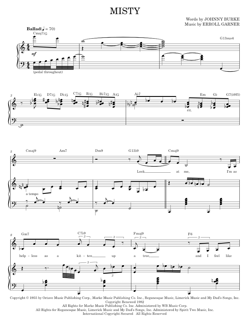 Play Official version of Misty sheet music by Erroll Garner for Piano ...