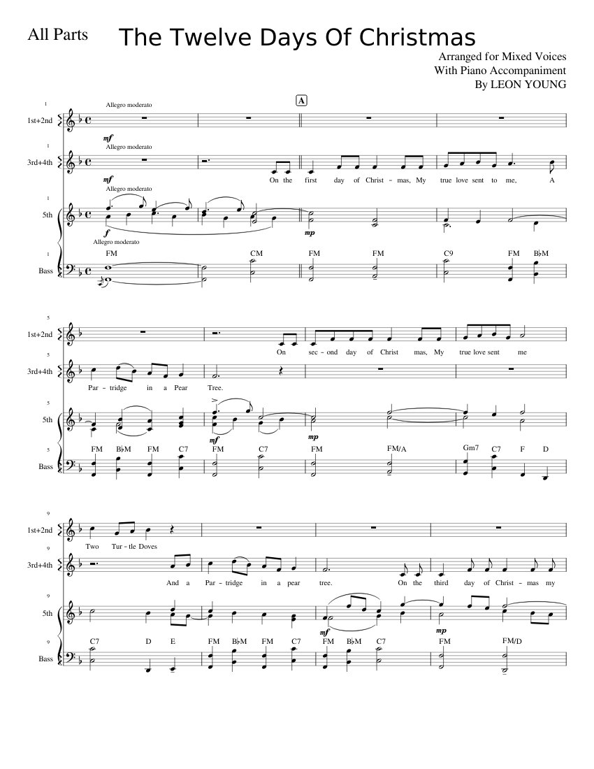 12 Days Of Christmas Sheet music for Accordion (Piano Quartet ...