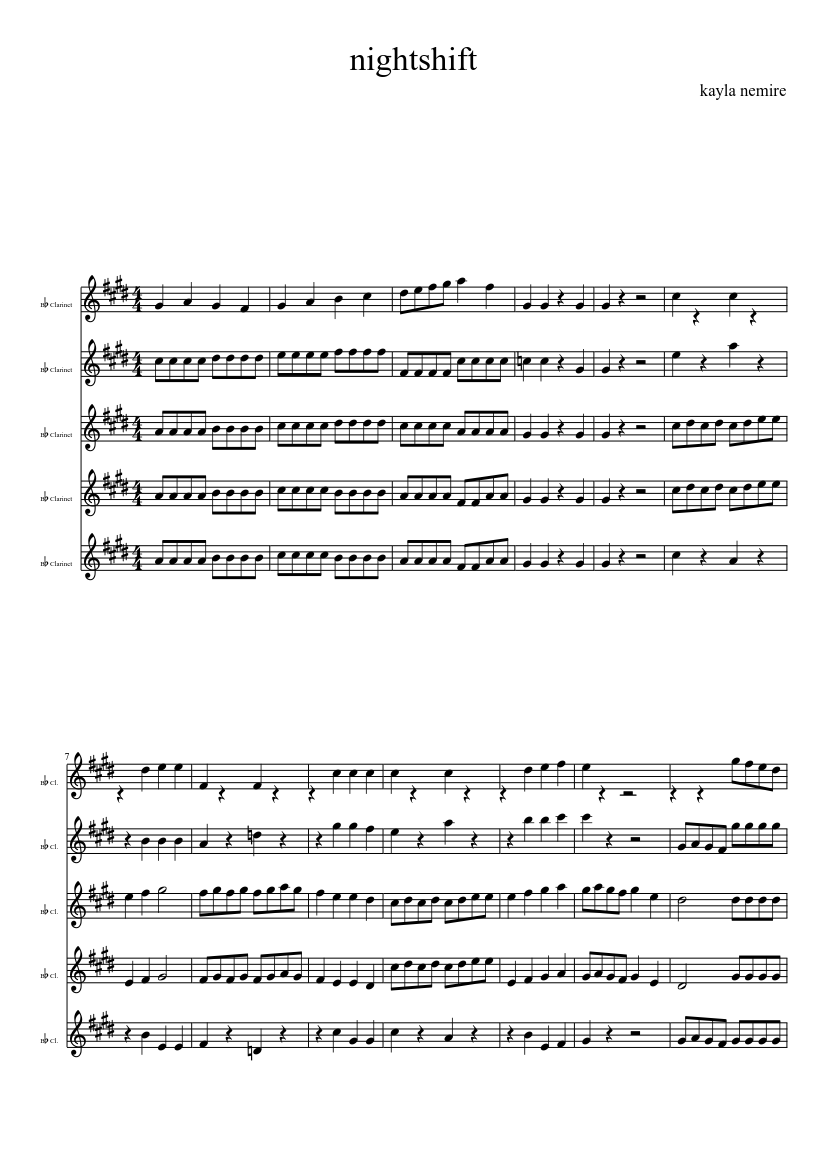 night shift Sheet music for Clarinet other (Mixed Quintet) | Musescore.com