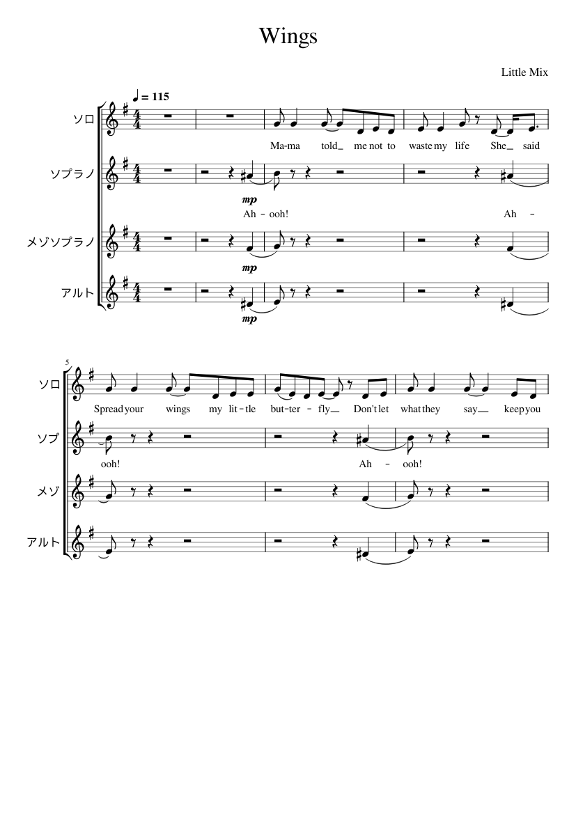 Wings – Little Mix Sheet music for Piano (Show Choir) | Musescore.com