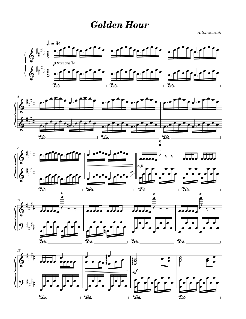 Golden Hour – Allpianoclub Sheet Music for Piano (Solo) | MuseScore.com