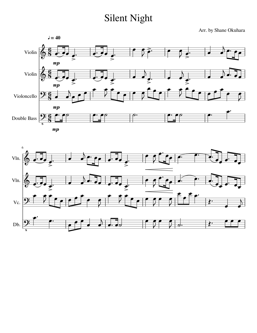 Silent Night Sheet music for Violin (String Duet) | Musescore.com