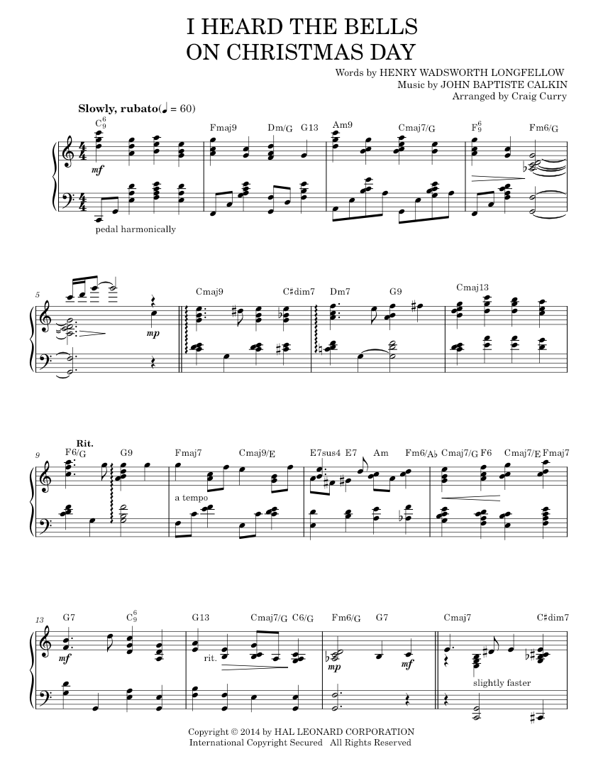 Play Official version of I Heard The Bells On Christmas Day sheet music ...