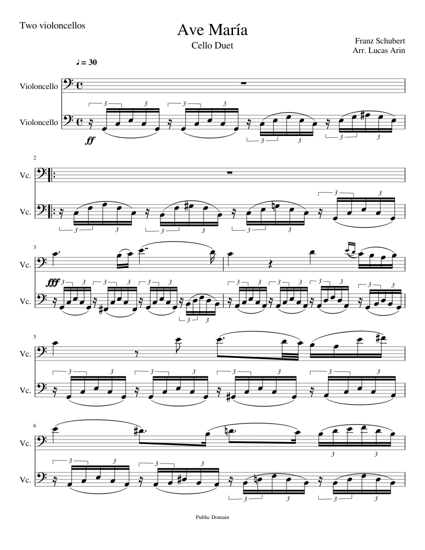 Ave María Sheet music for Cello (String Duet) | Musescore.com