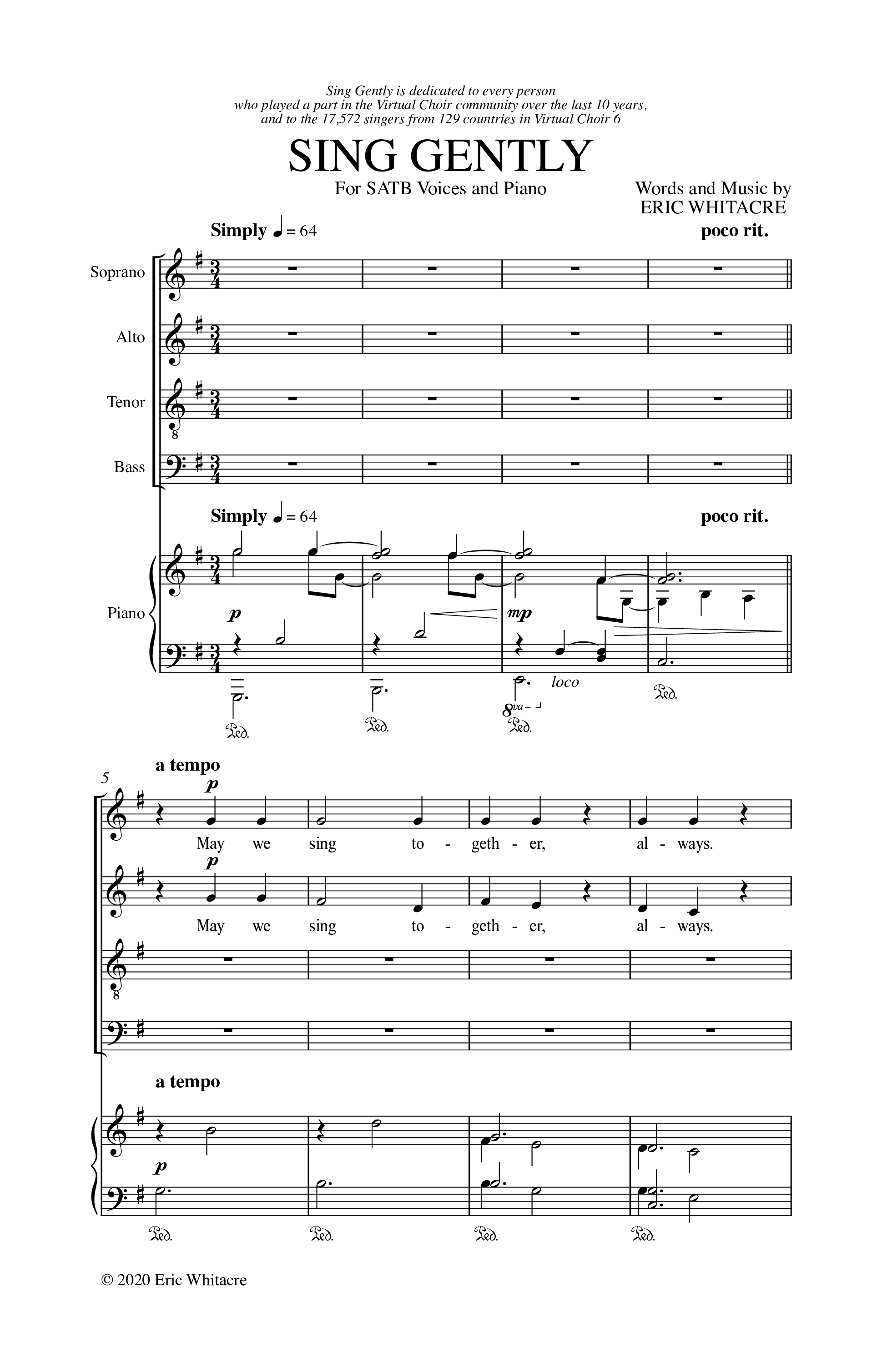 Play Official version of Sing Gently Sheet Music by Eric Whitacre for ...