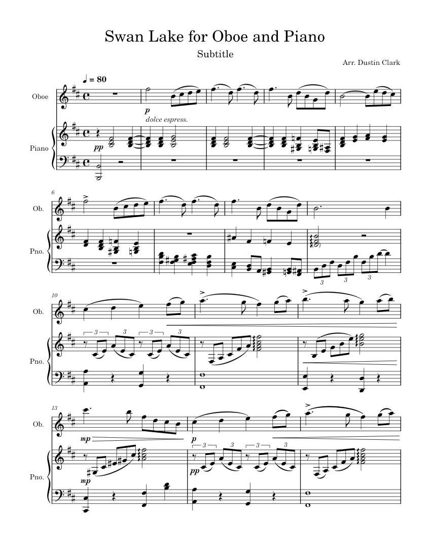 Swan Lake (ballet), Op.20 – Pyotr Ilyich Tchaikovsky Swan Lake for Oboe and Piano Sheet music ...