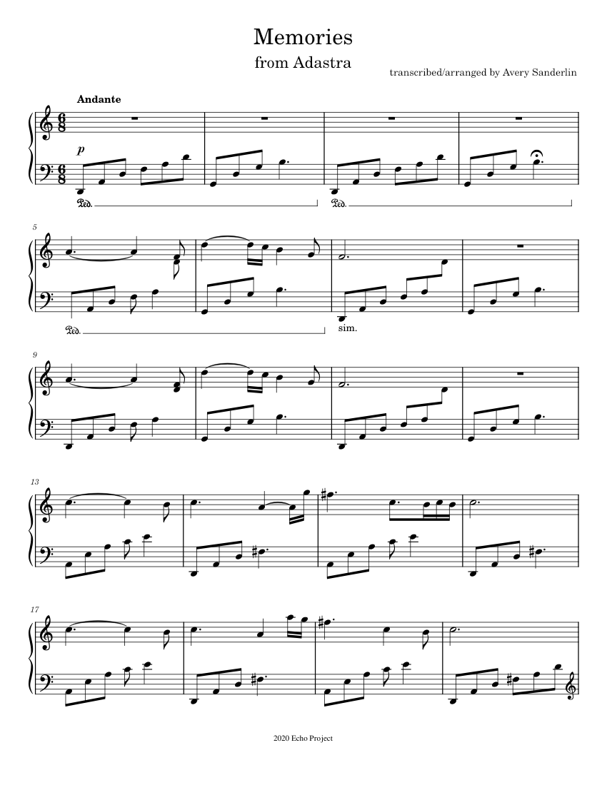 Memories (from Adastra) Sheet Music for Piano (Solo) Easy | MuseScore.com