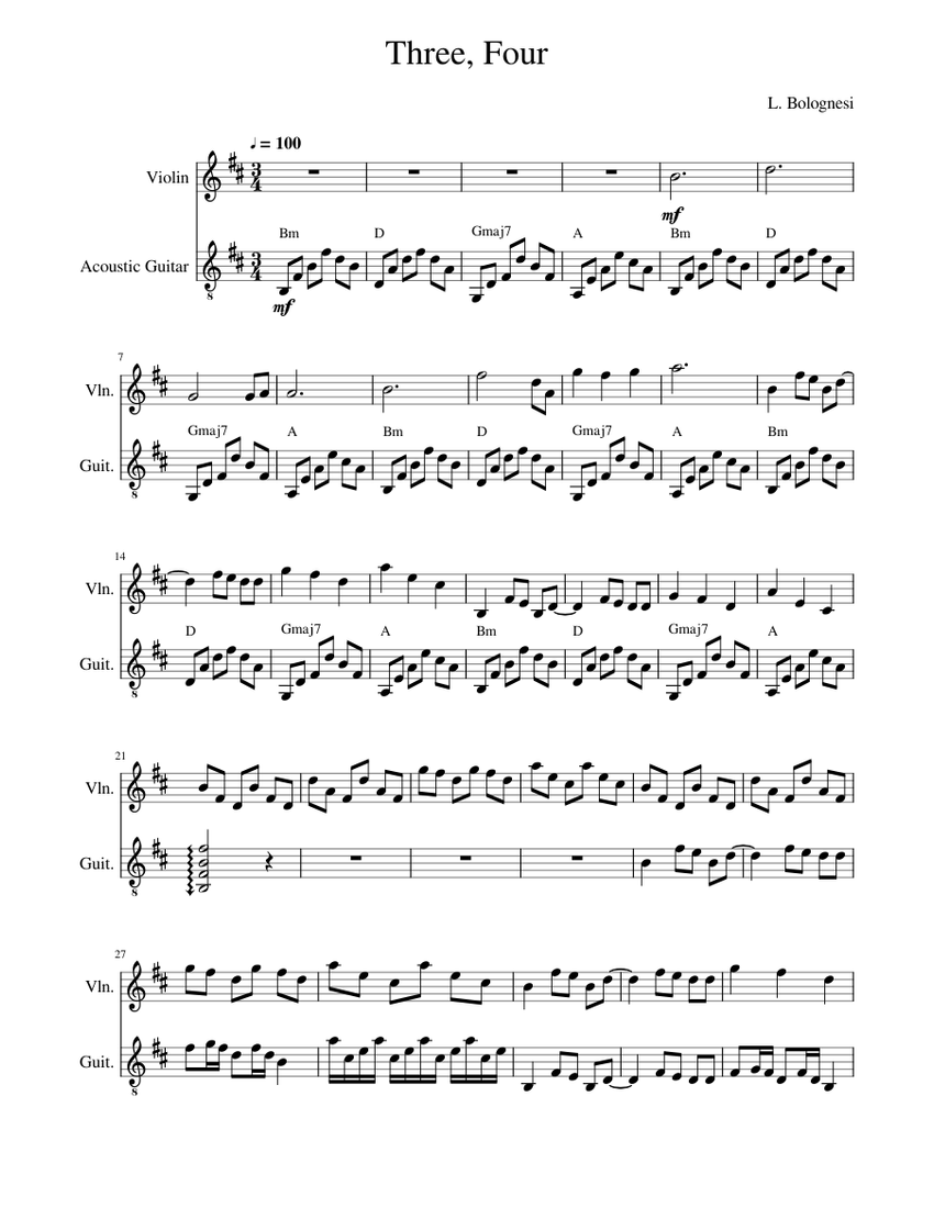 Three, Four (Original Composition) Sheet music for Violin, Guitar ...