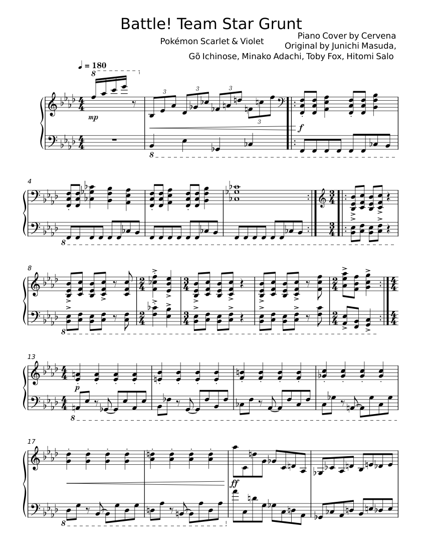 Battle! Team Star Grunt - Junichi Masuda Sheet music for Piano (Piano ...
