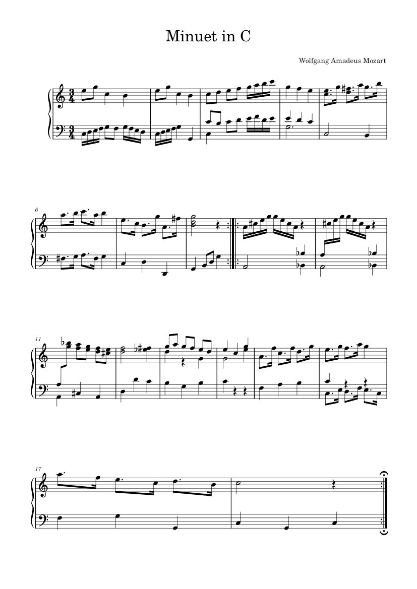 Minuet in C major, K.15f – Wolfgang Amadeus Mozart Sheet music for Piano (Solo) Easy | Musescore.com