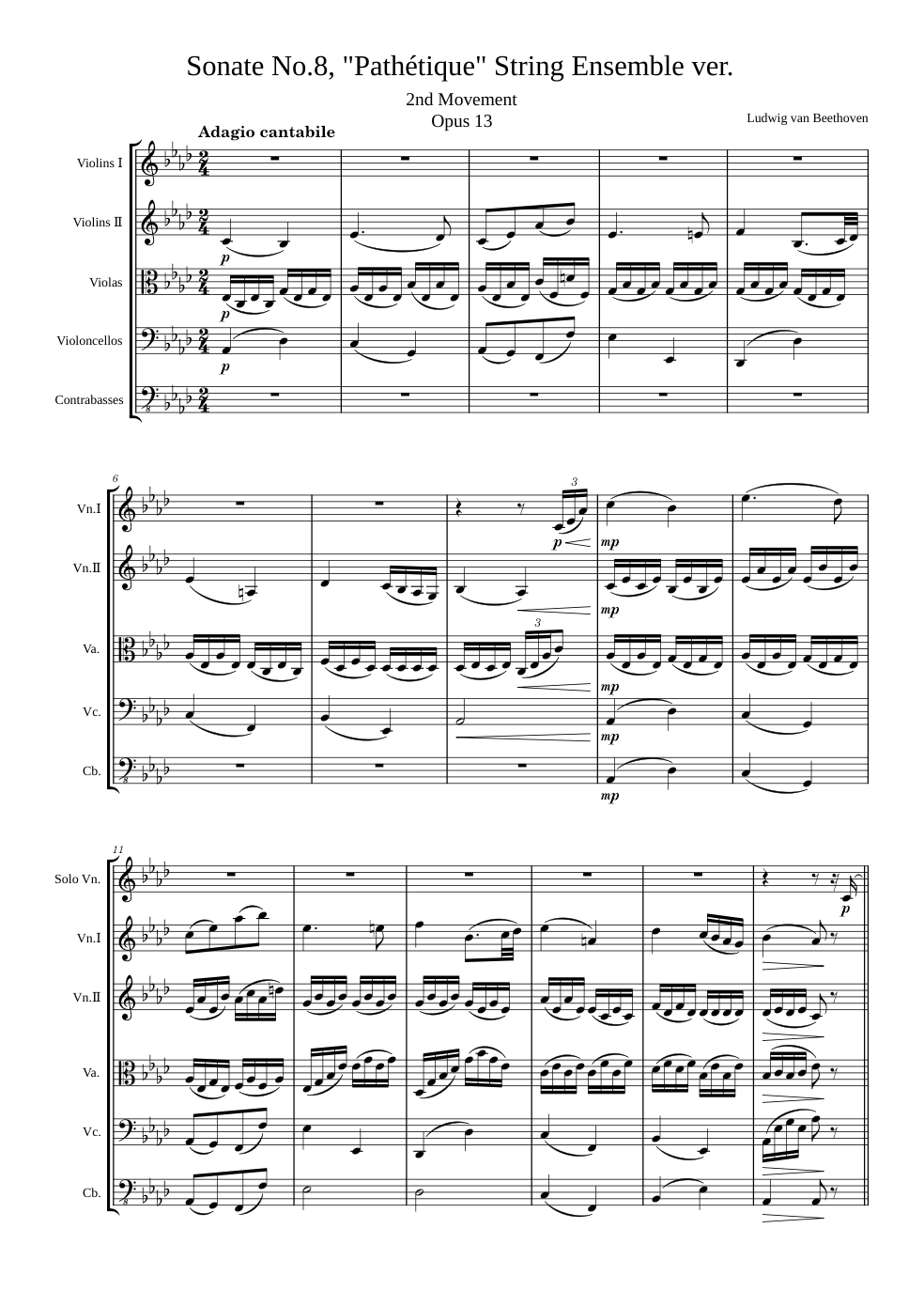 Piano Sonata No.8, Op.13 – Ludwig van Beethoven Sonate No.8 "Pathétique" 2nd Movement String ...