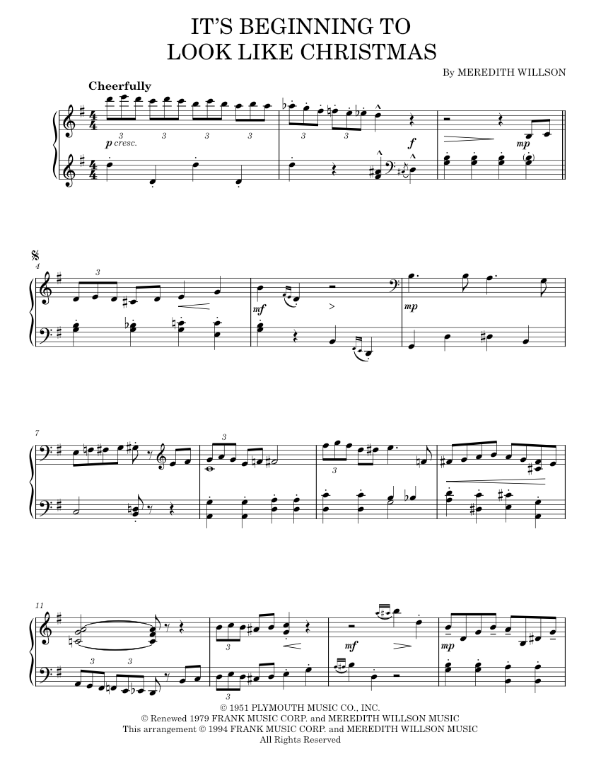 It's Beginning To Look A Lot Like Christmas Sheet music for Piano by Meredith Willson Official ...