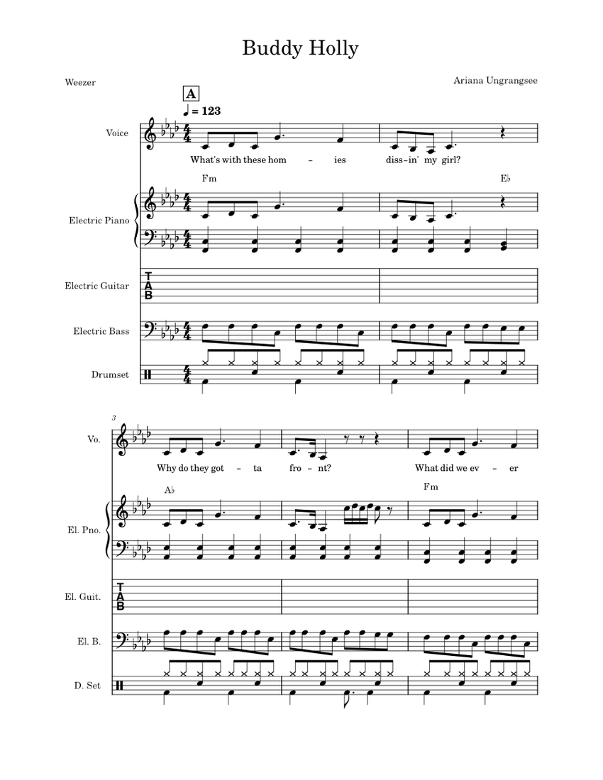 Buddy holly – Weezer in Ab (Original Key) Sheet music for Piano, Vocals ...