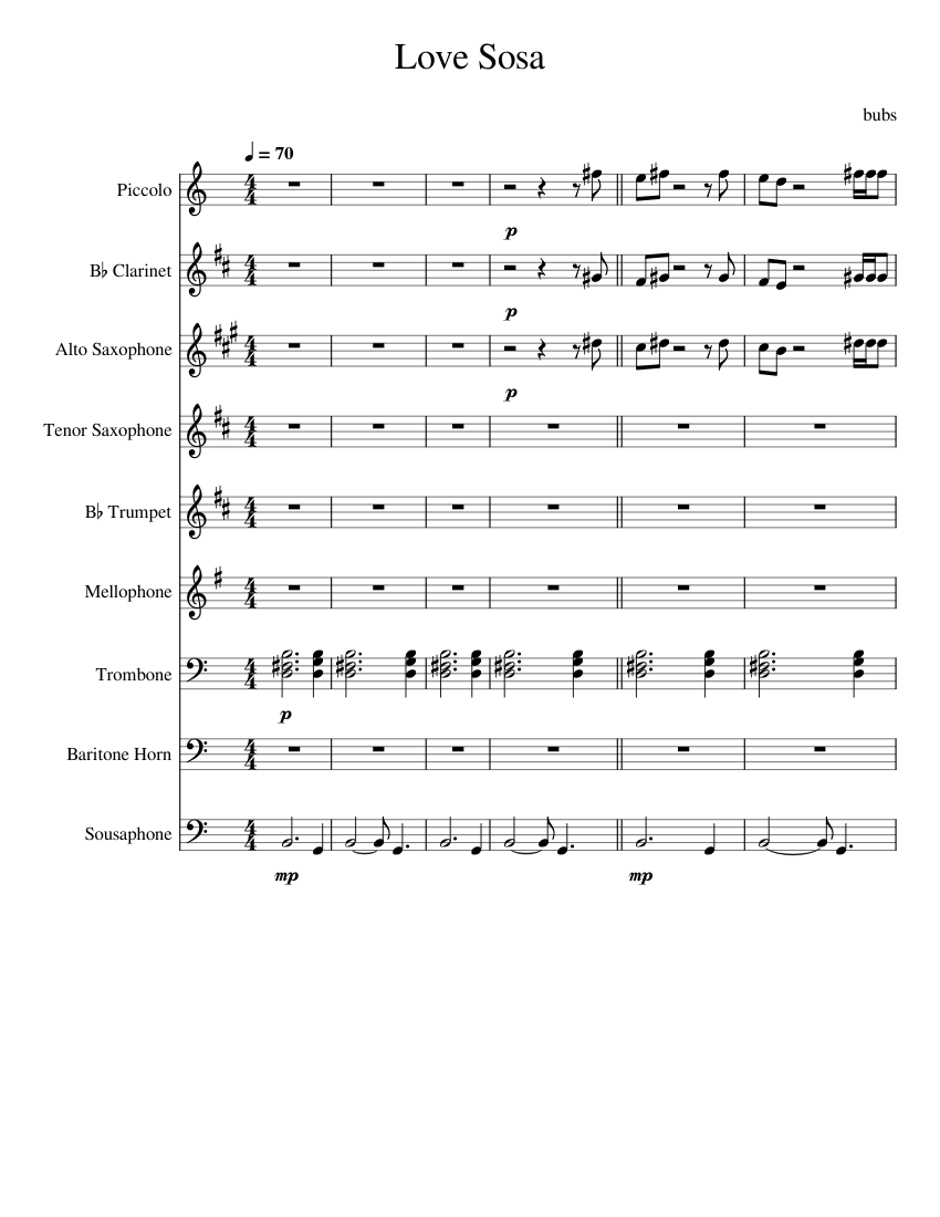 Love Sosa Sheet music for Trombone, Mellophone, Flute piccolo, Clarinet in b-flat & more ...
