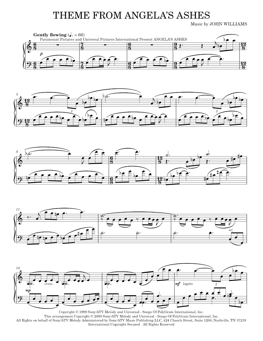 Play Official version of Theme From Angela's Ashes Sheet Music by John ...