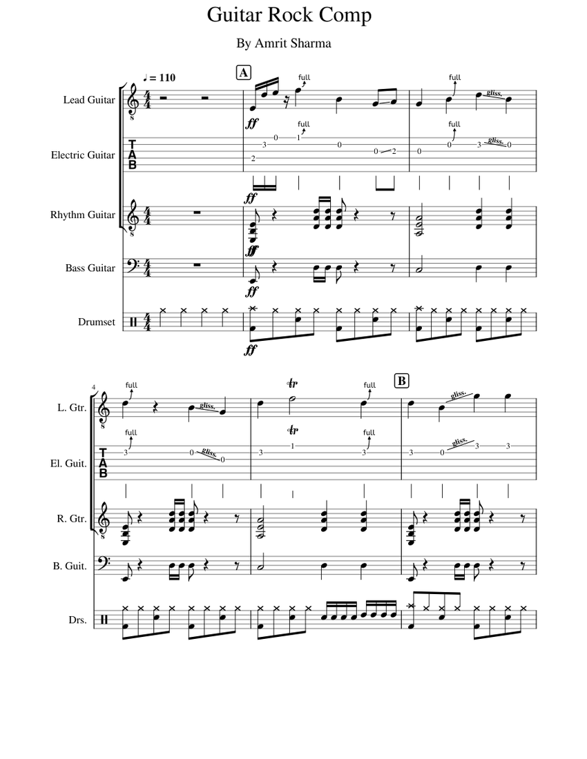 Guitar Rock Comp (1) Sheet music for Guitar, Bass guitar, Drum group ...
