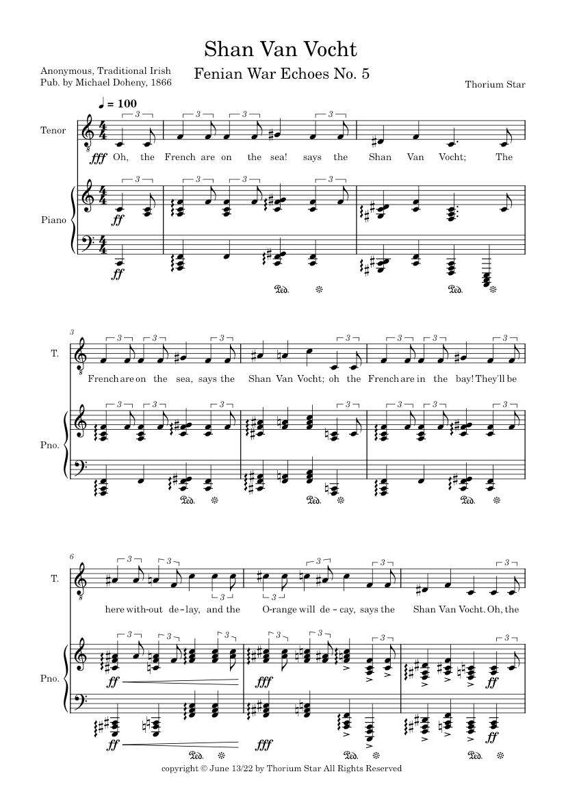 Shan Van Vocht Sheet Music for Piano, Synthesizer (Mixed Duet ...