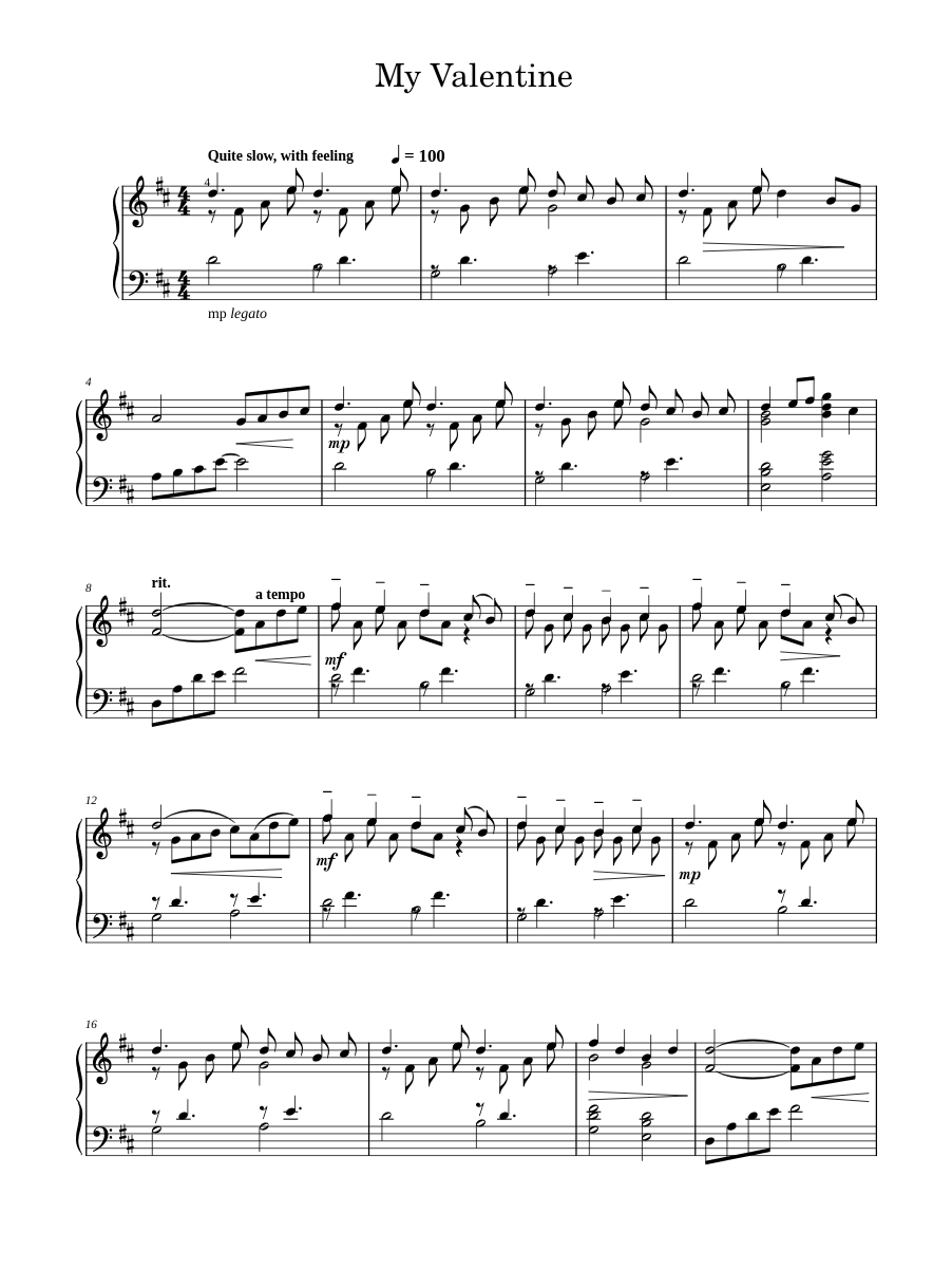 My Valentine Sheet music for Piano by Pam Wedgwood: Music Notes by ...