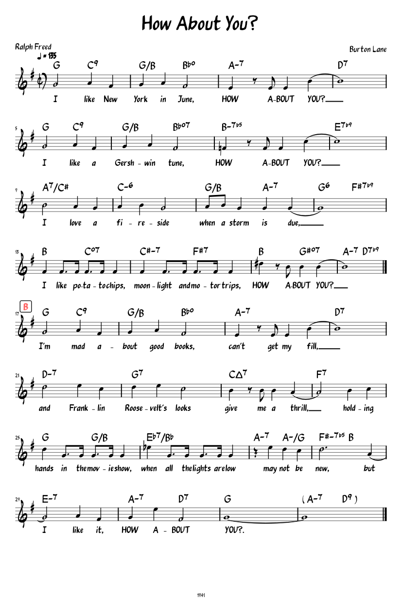 How About You? (Lead sheet with lyrics ) - piano tutorial