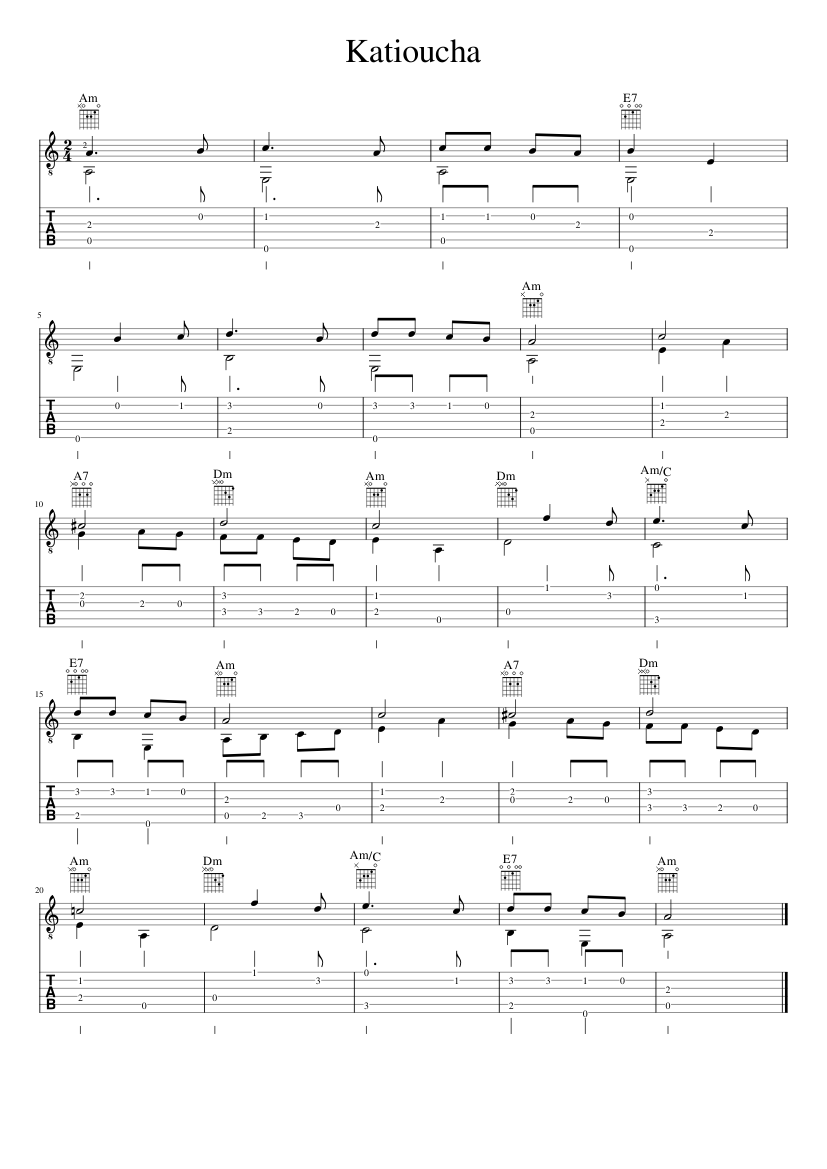 Katioucha Sheet music for Guitar (Mixed Duet) | Musescore.com